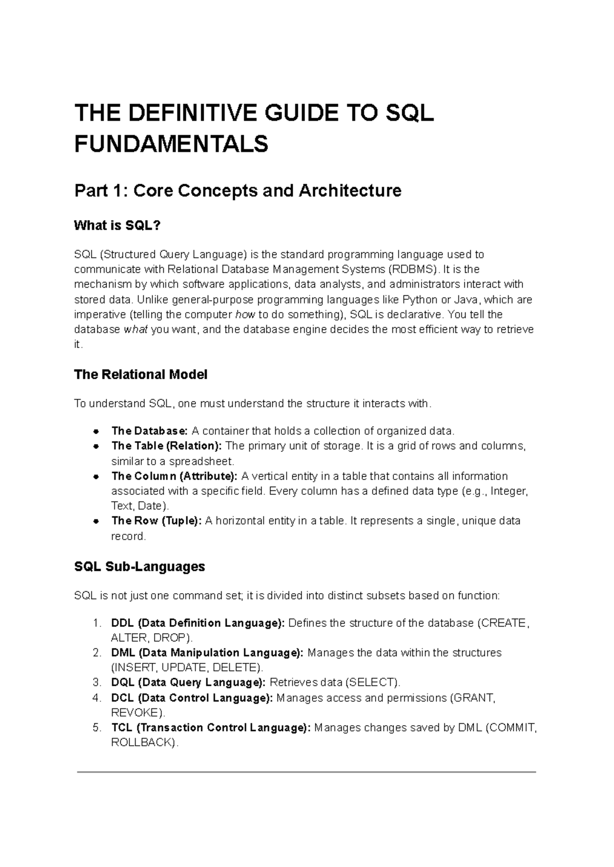 SQL Fundamentals: Core Concepts & Architecture Guide (Part 1) - Studocu