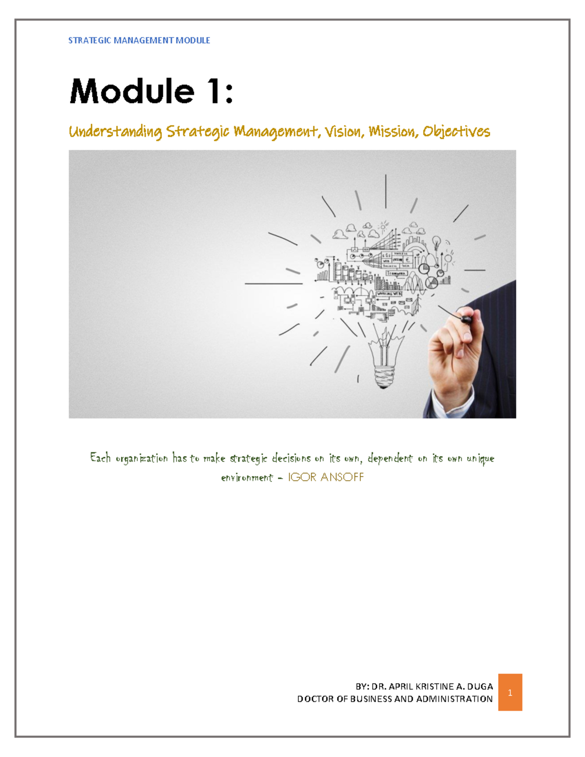 Strat Man Module 1 - BY: DR. APRIL KRISTINE A. DUGA 1 Module 1 ...