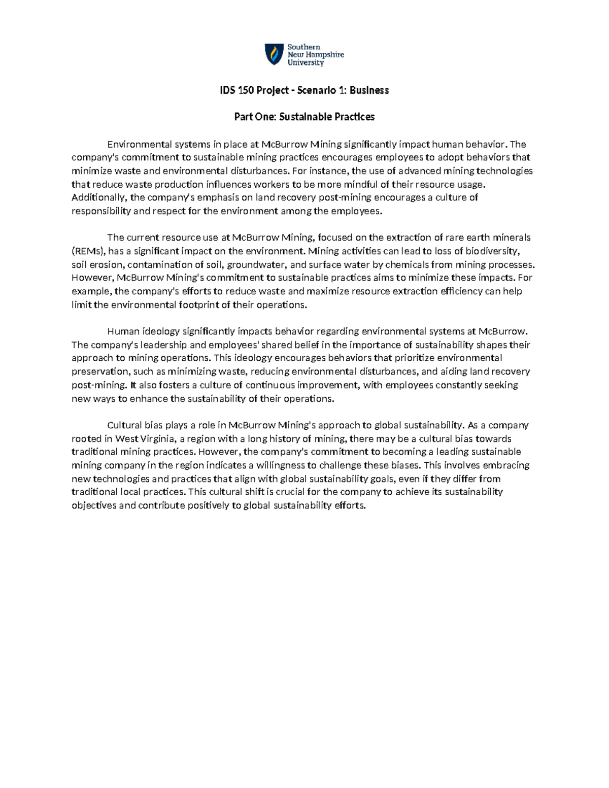 IDS-150 - 7-1 Final Project - Sustainable Practices in Mining - Studocu