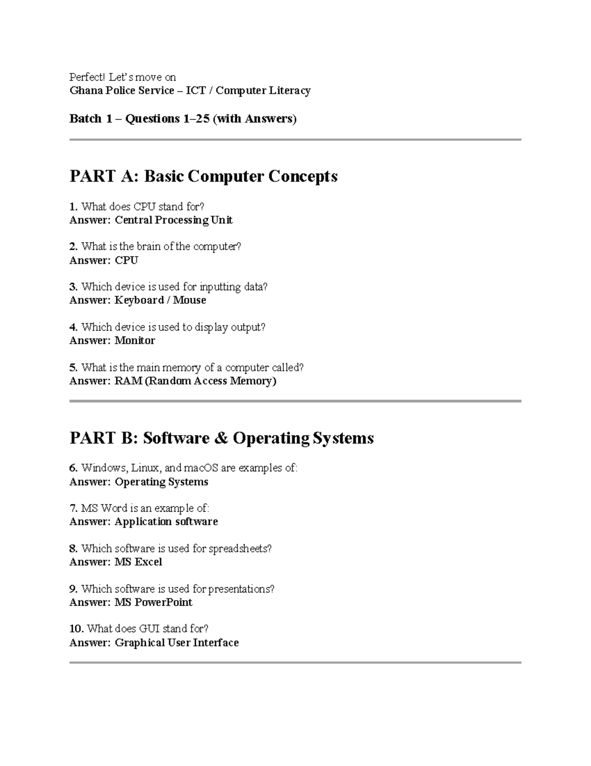 Ghana Police Service ICT Computer Literacy Batch 1-4 Questions ...