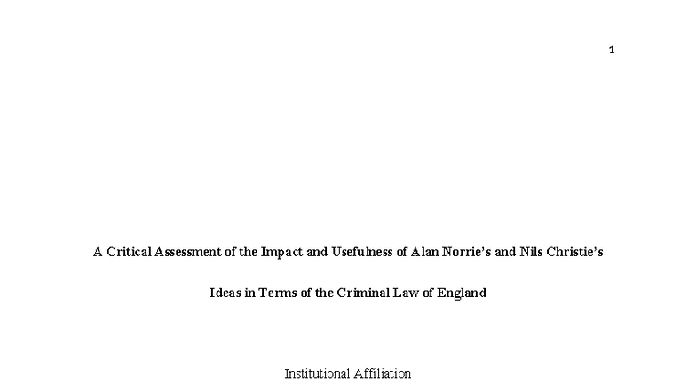 Critical Analysis of Nils Christie and Alan Norrie's Impact on Criminal ...