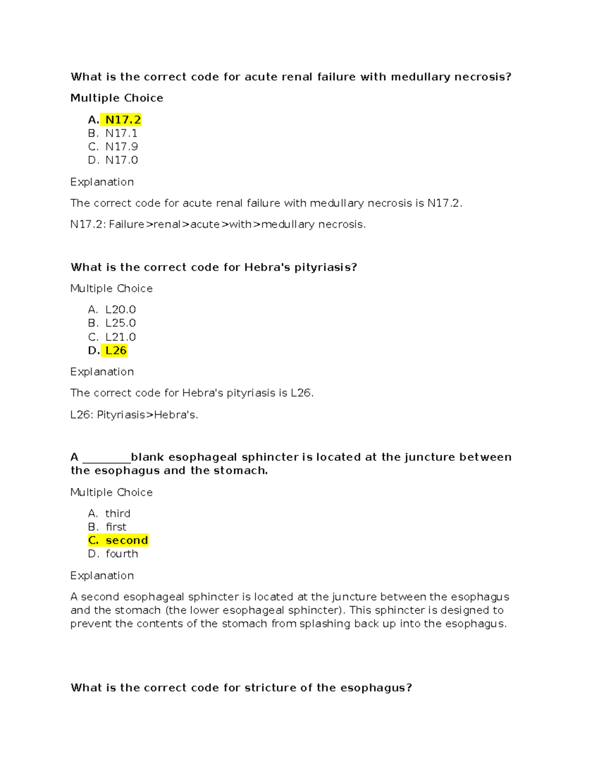 Unit 10 Lab Quiz - Codes and Explanations for Medical Conditions - Studocu