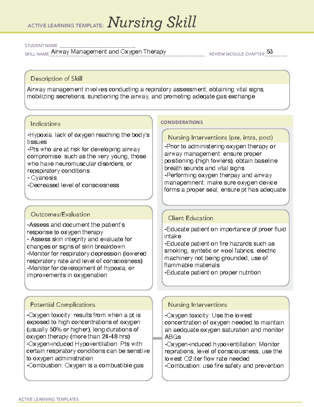 ACTIVE LEARNING TEMPLATE: Nursing Skill - Airway Management & Oxygen ...