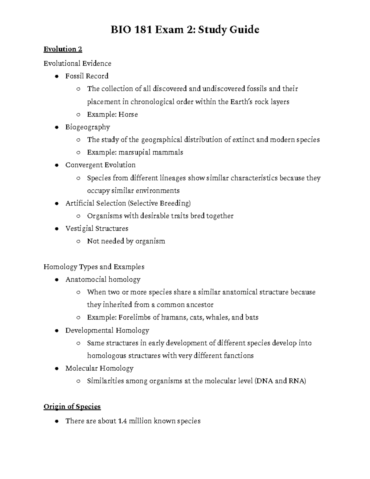BIO 181 Exam 2: Study Guide on Evolution & Ecology Concepts - Studocu