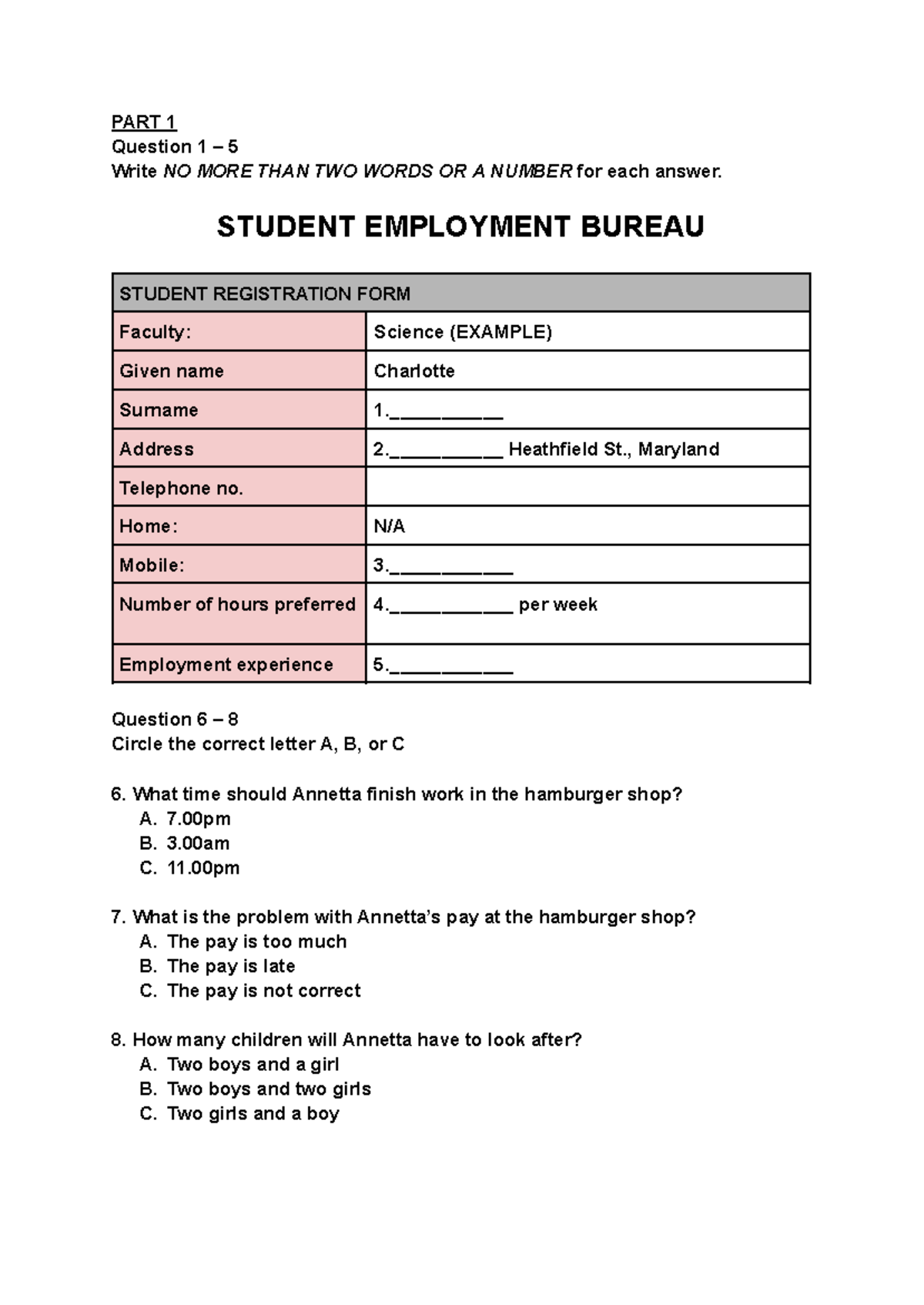 IOT1 - Listening Test Part 1 Questions and Answers - Studocu