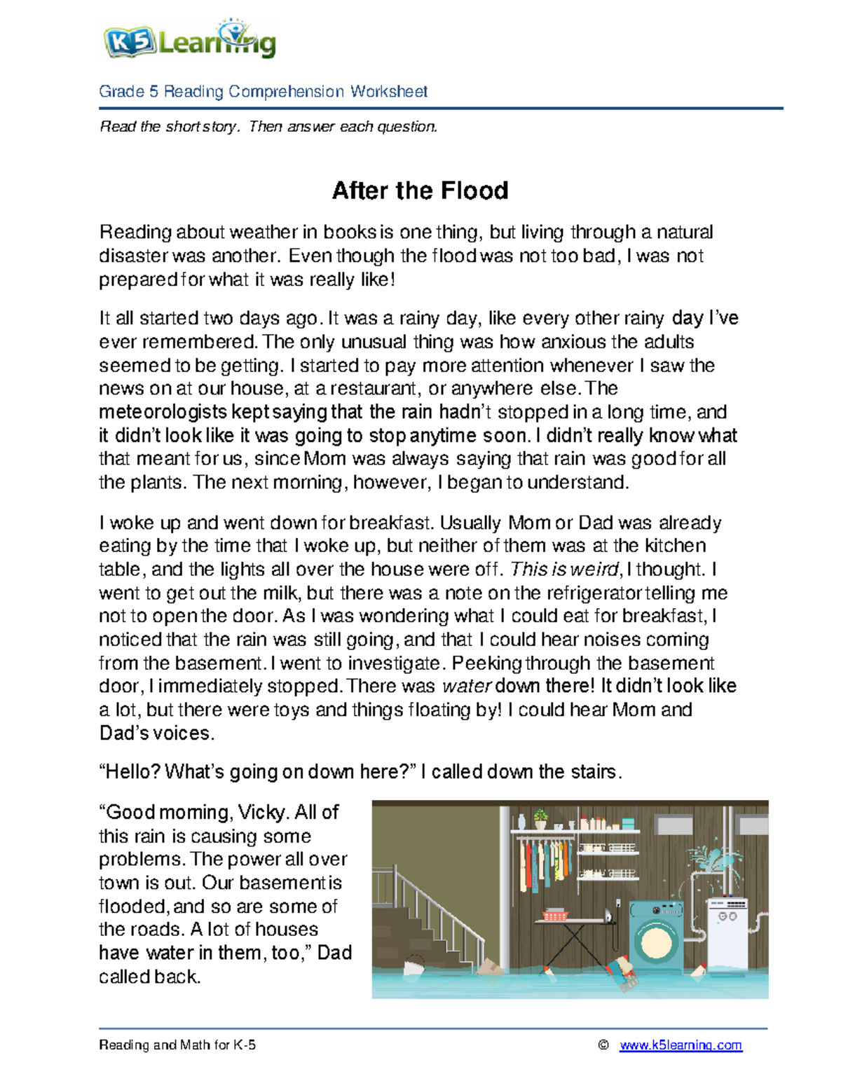 5th Grade Reading Comprehension: After the Flood Story Analysis - Studocu