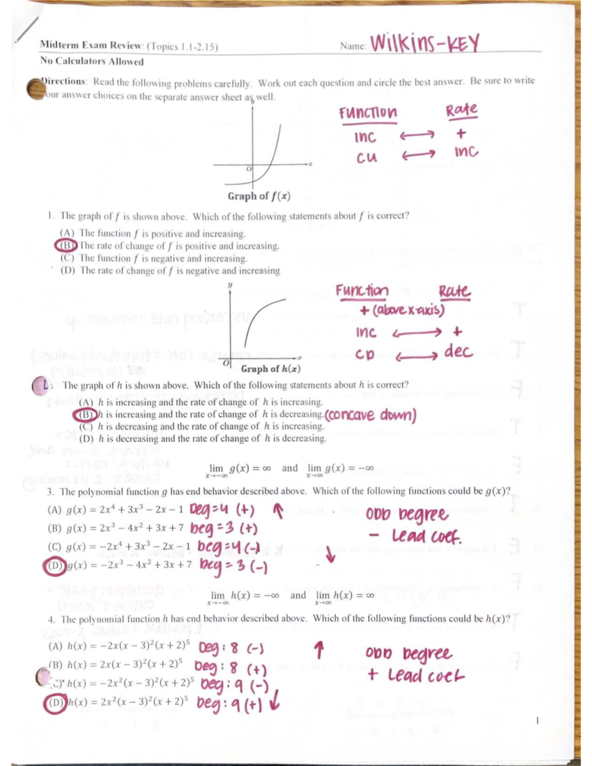 Midterm Exam Review KEY: AP Precalculus Concepts and Problems - Studocu