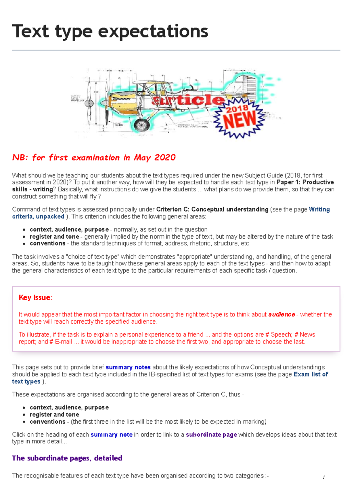 IB English B Text type expectations - Text type expectations NB: for ...