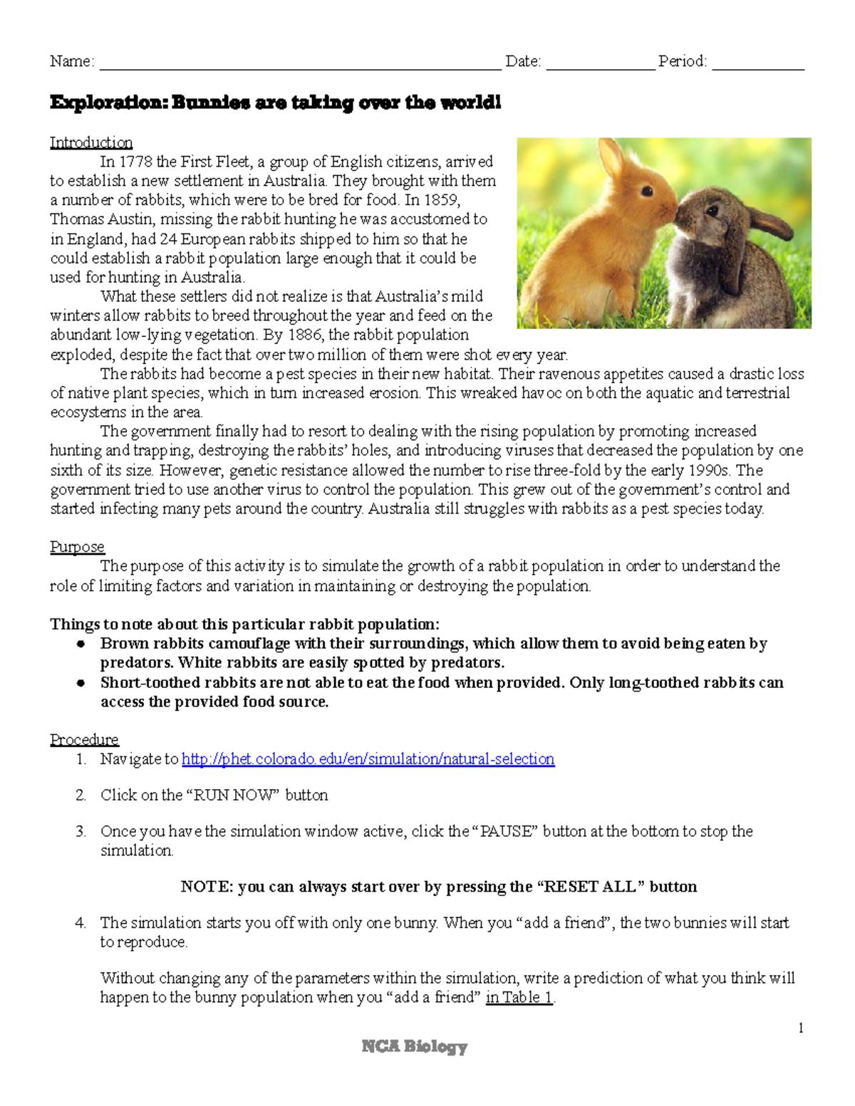 Phet Populations Bunny Lab - Name ...