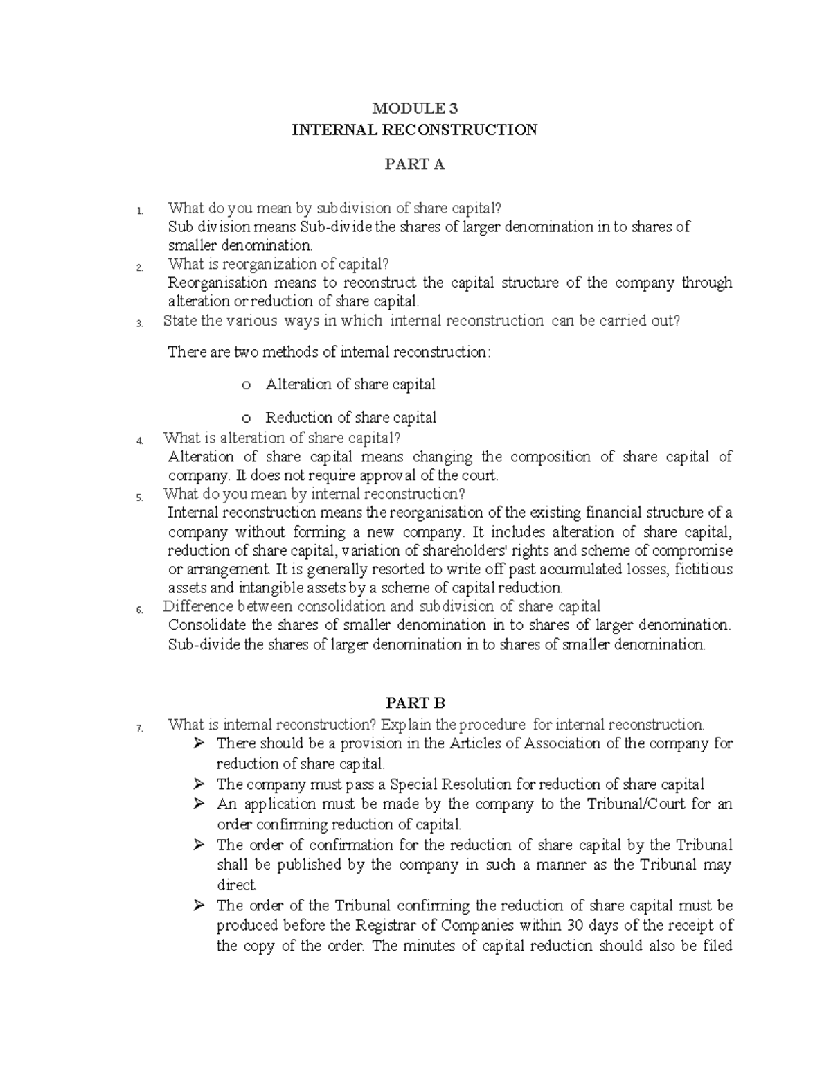 Module 3-1: Corporate Accounting - Internal Reconstruction Q&A - Studocu