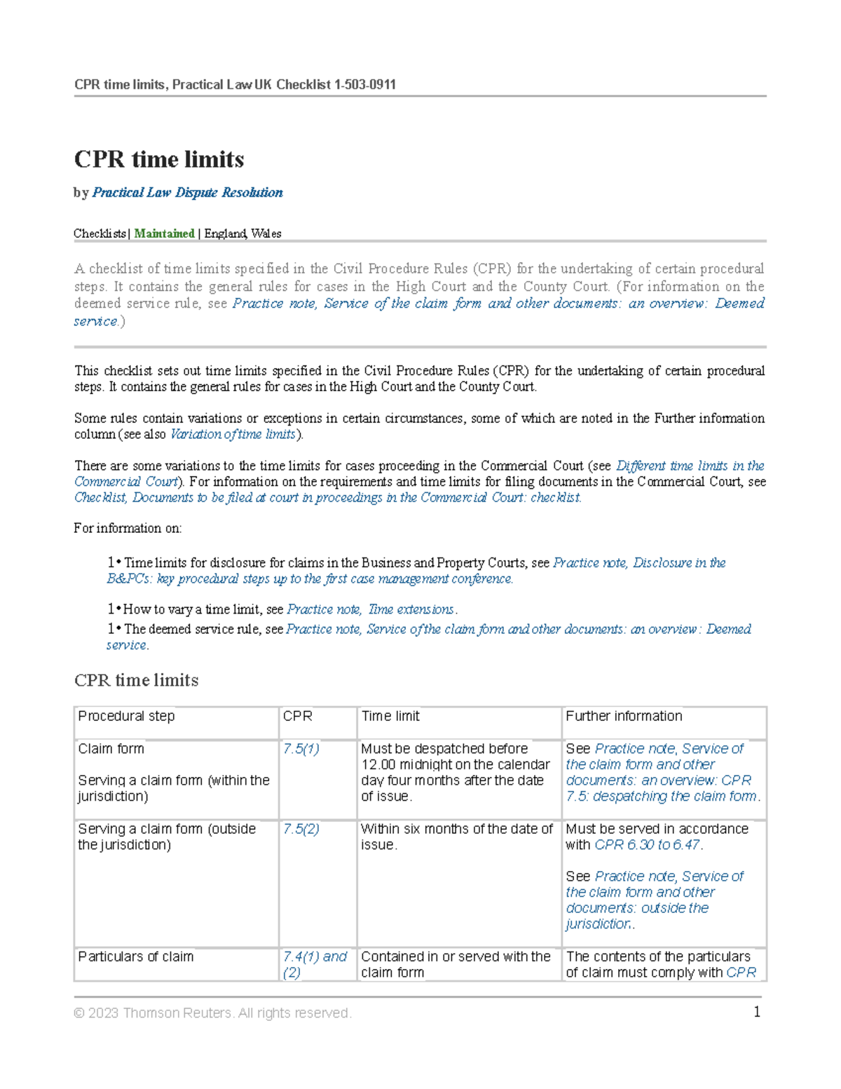 CPR Time Limits: Essential Checklist for High Court Procedures - Studocu