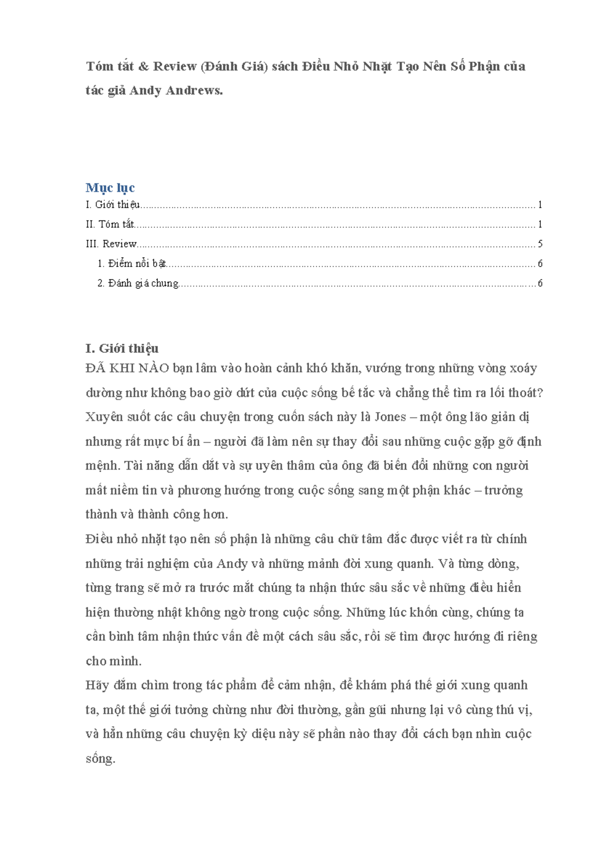 Bài thực hành - VNTH: Tóm tắt và Đánh giá Sách của Andy Andrews - Studocu