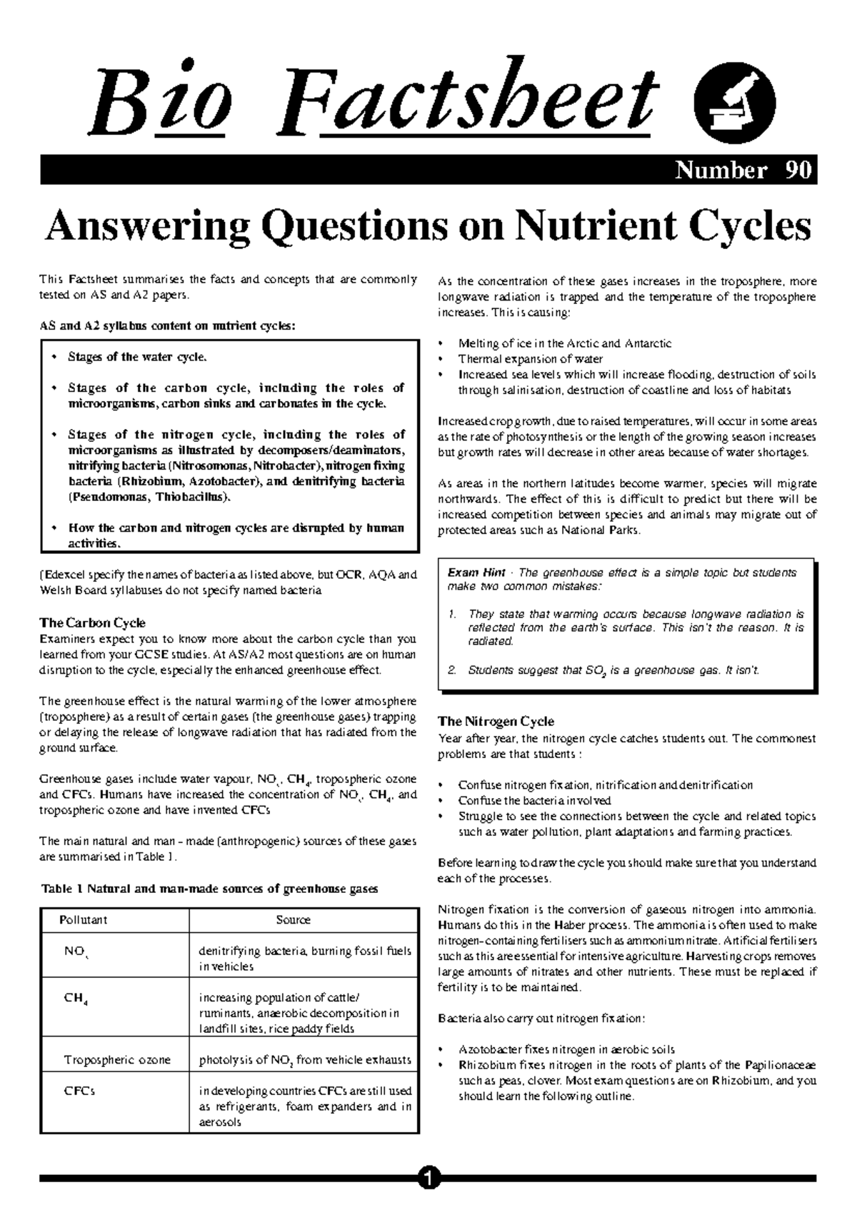 090 - AS/A2 Bio Factsheet: Key Concepts on Nutrient Cycles - Studocu