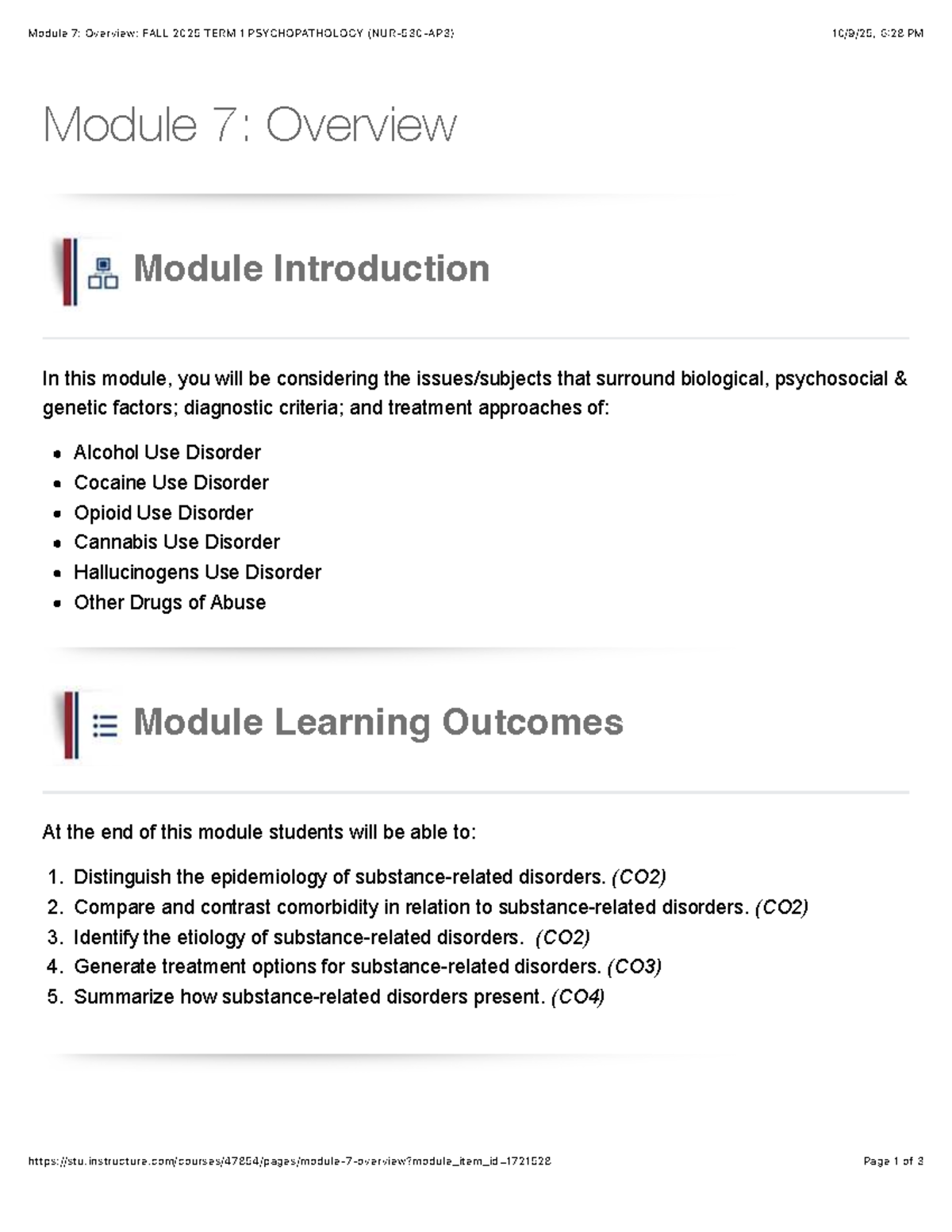 Module 7 Overview: FALL 2025 TERM 1 Psychopathology (NUR-530-AP3) - Studocu