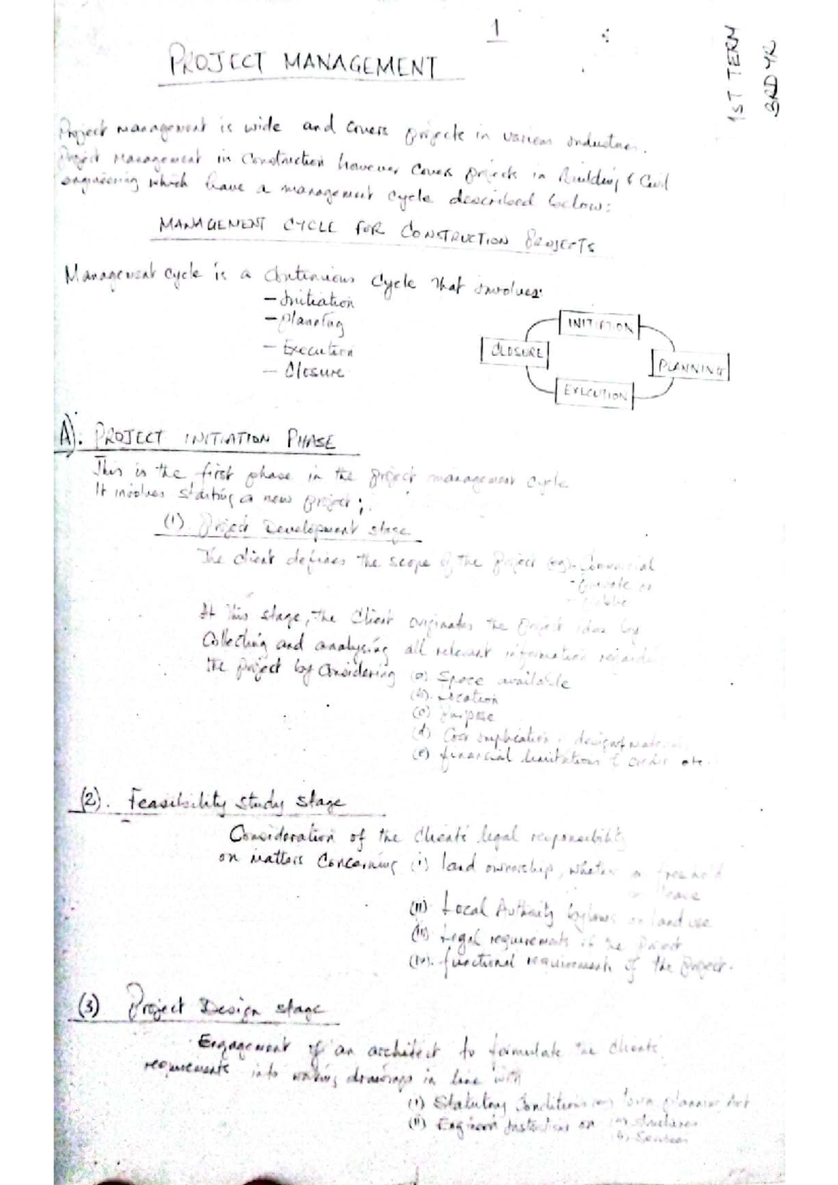 Construction Management 1st Term 3rd Year: Project Management Cycle ...