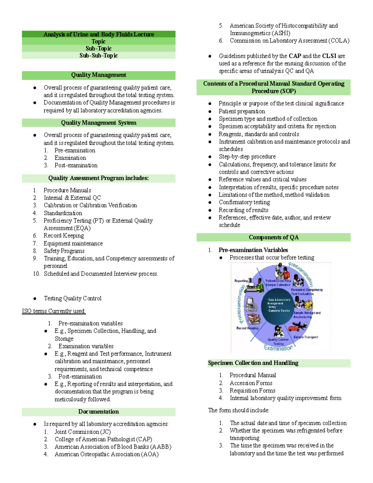 AUBF - Transes - Lecture on Quality Management in Urinalysis - Studocu