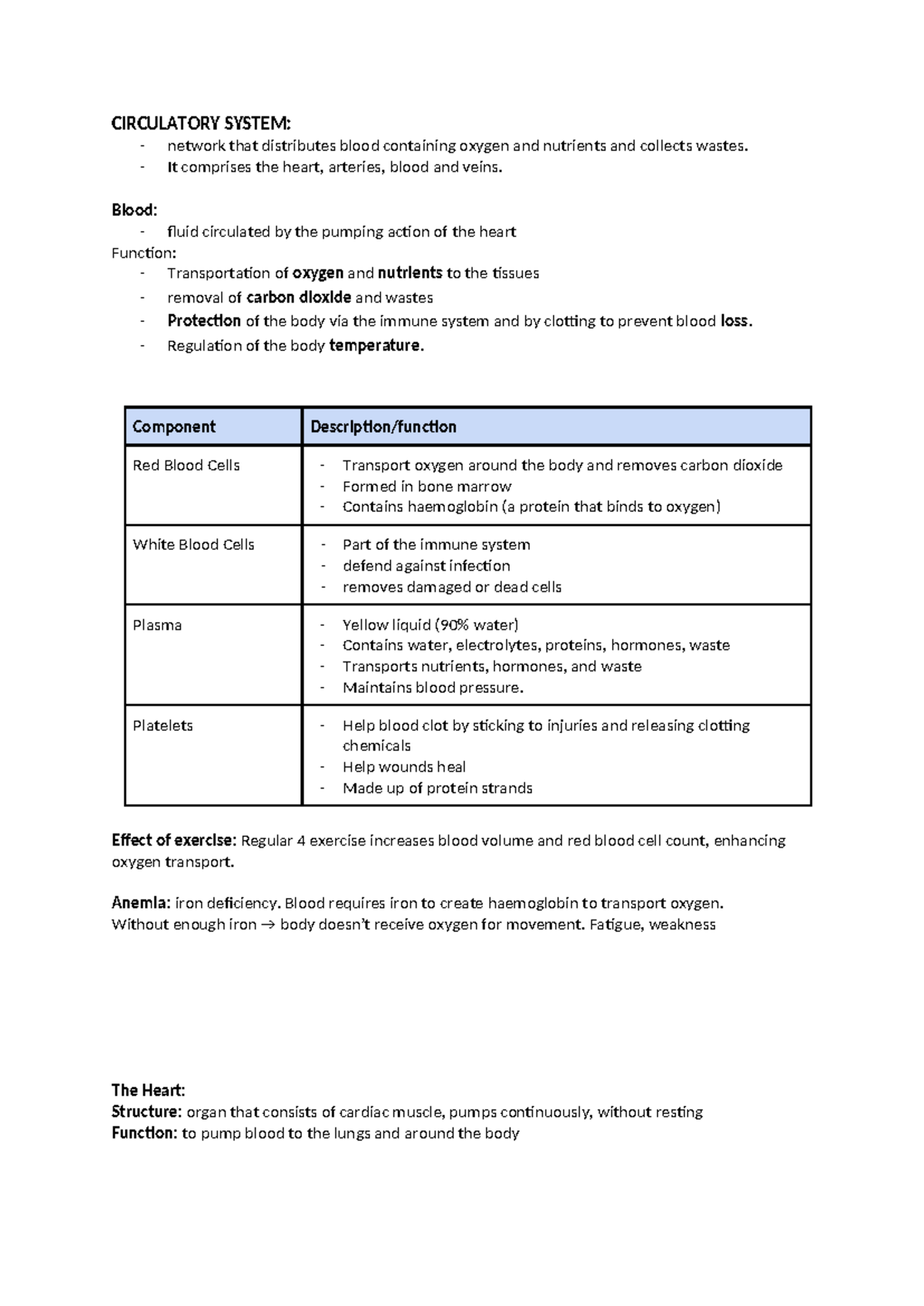 CIRCULATORY SYSTEM & RESPIRATORY SYSTEM: Overview and Functions - Studocu