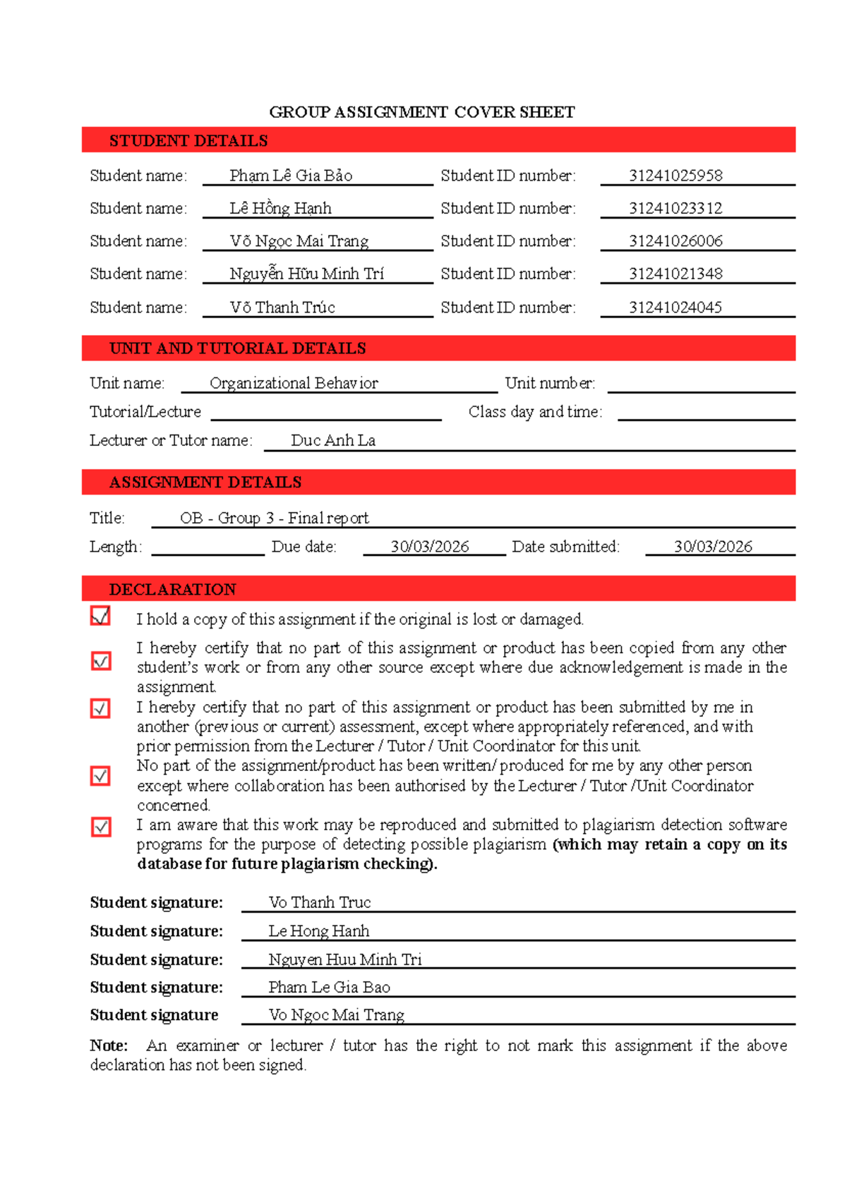 [OB-Gr3] Group Assignment Cover Sheet and Final Report - Studocu