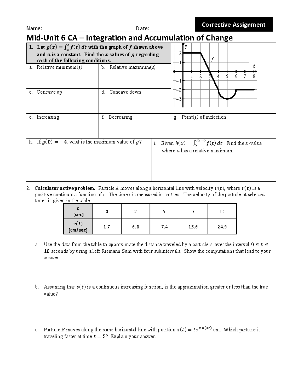Calc mid-unit 6 corrective assignment - Name: _______________________________ Date ...