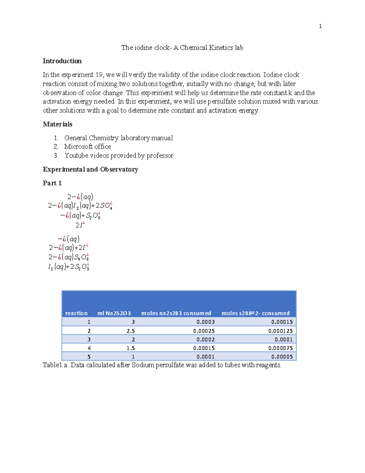 Lab experiment 19 the iodine clock - The iodine clock- A Chemical ...