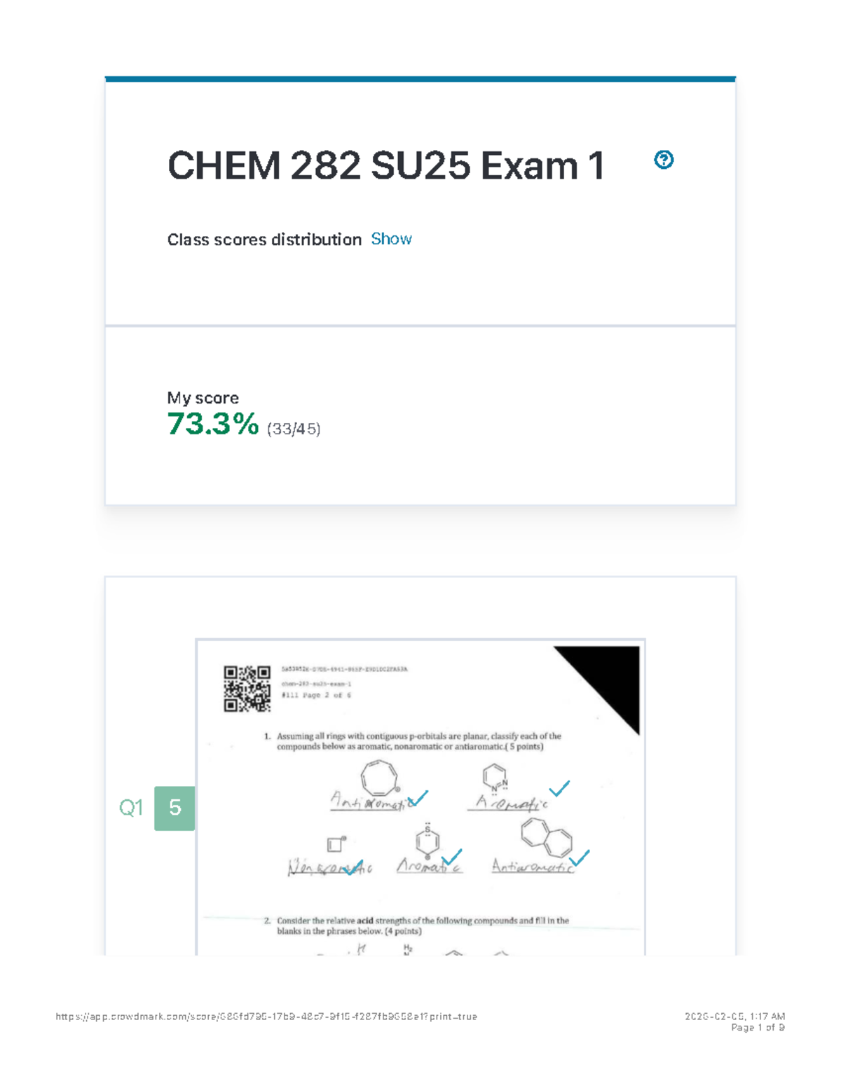 CHEM 282 SU25 Midterm Exam Score Distribution Analysis - Studocu