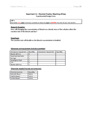 Chem lab experiment 9 lab report - CHEM 123 Experiment 9: Chemical and ...