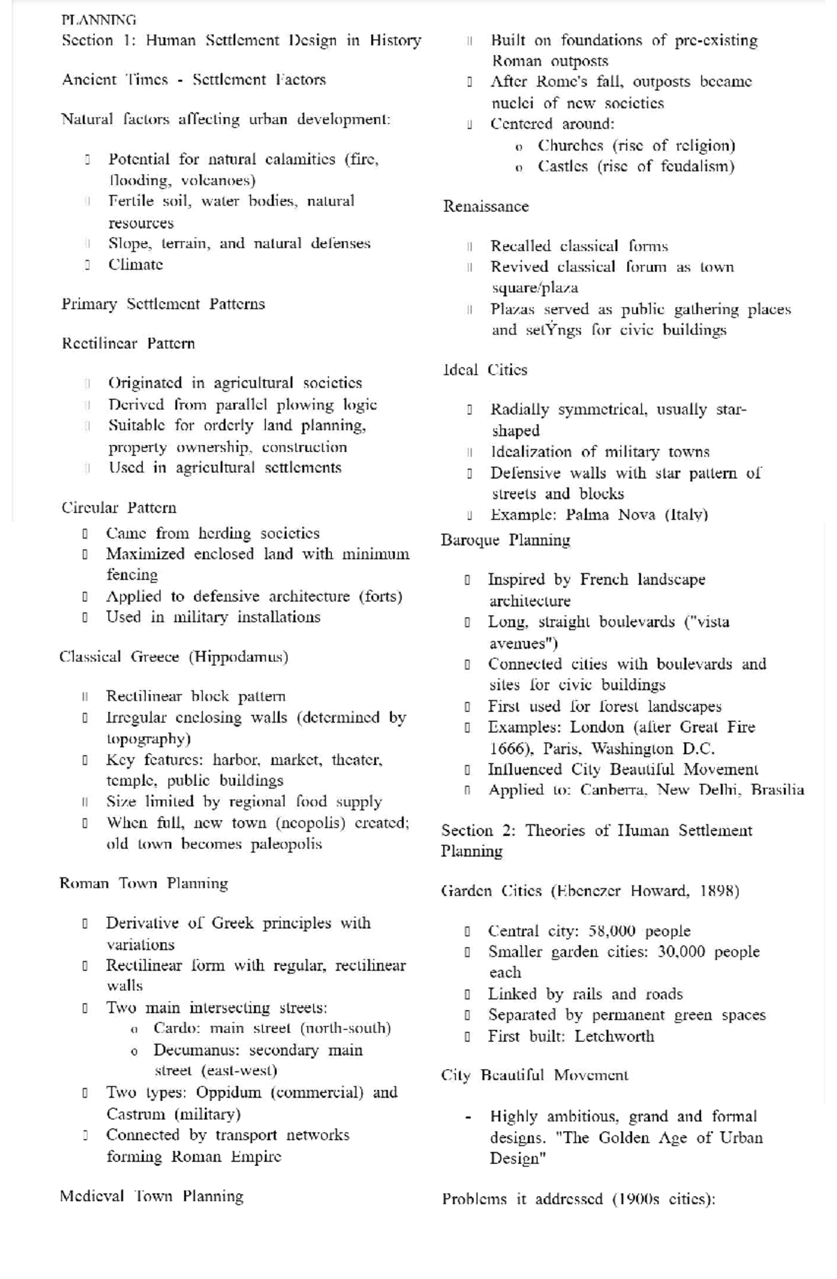 PLANNING Section 1: Human Settlement Design and Theories Review - Studocu