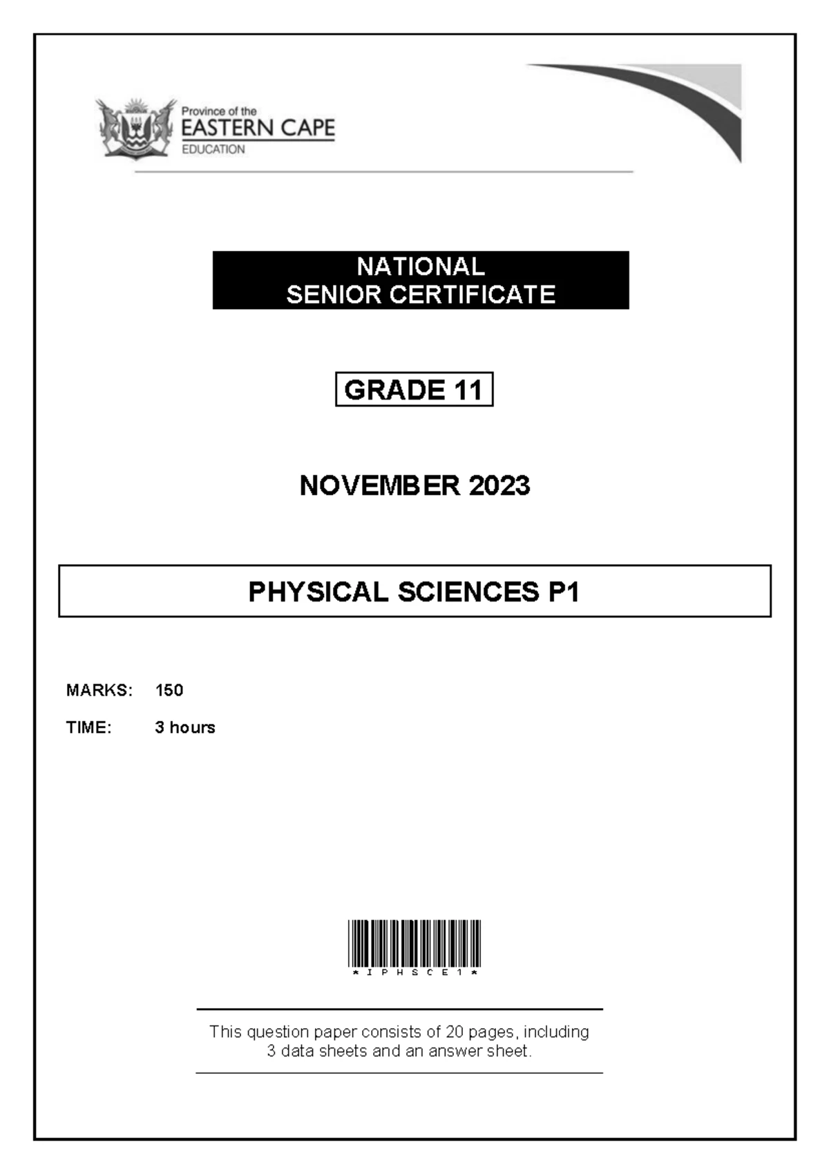 NSC Physical Science Grade 12 November 2022 P1 and Memo - Studocu
