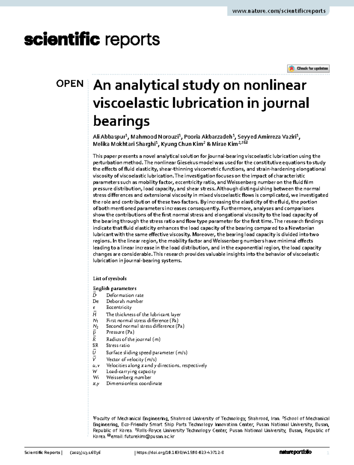 OPEN Analytical Study on Nonlinear Viscoelastic Lubrication in Journal ...