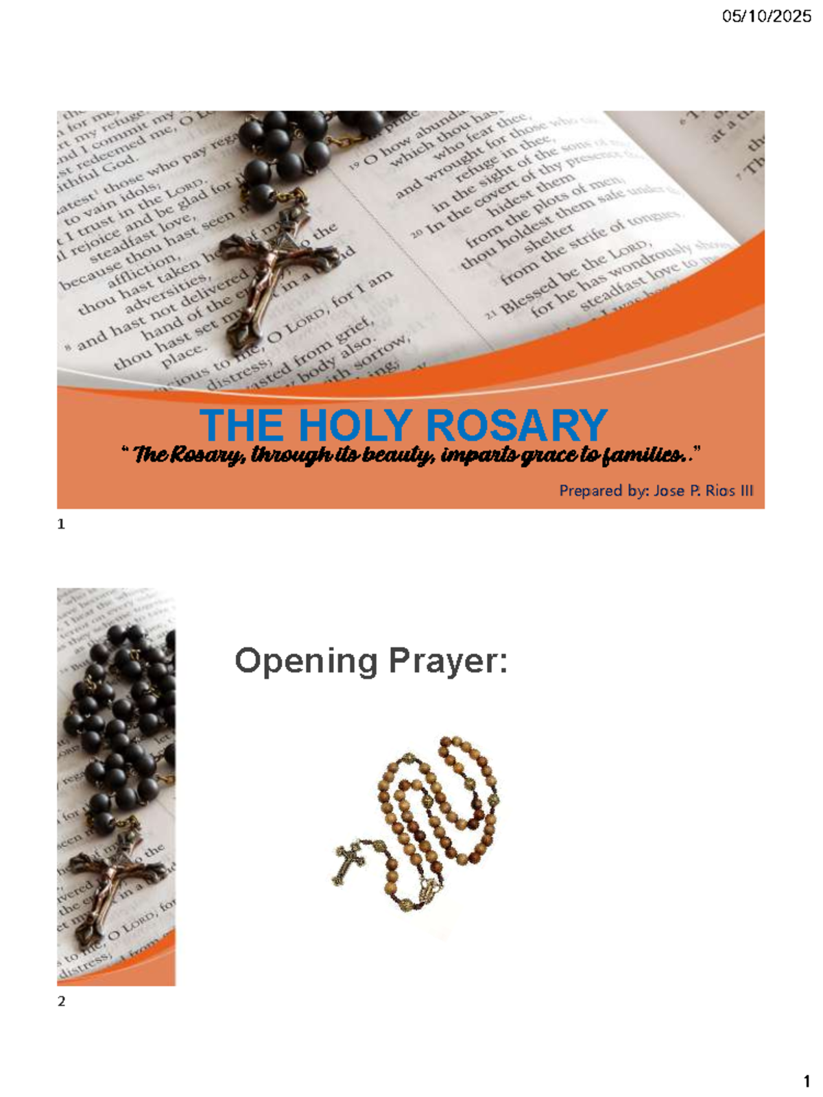 The Holy Rosary: History, Prayers, and Mysteries Explained - Studocu