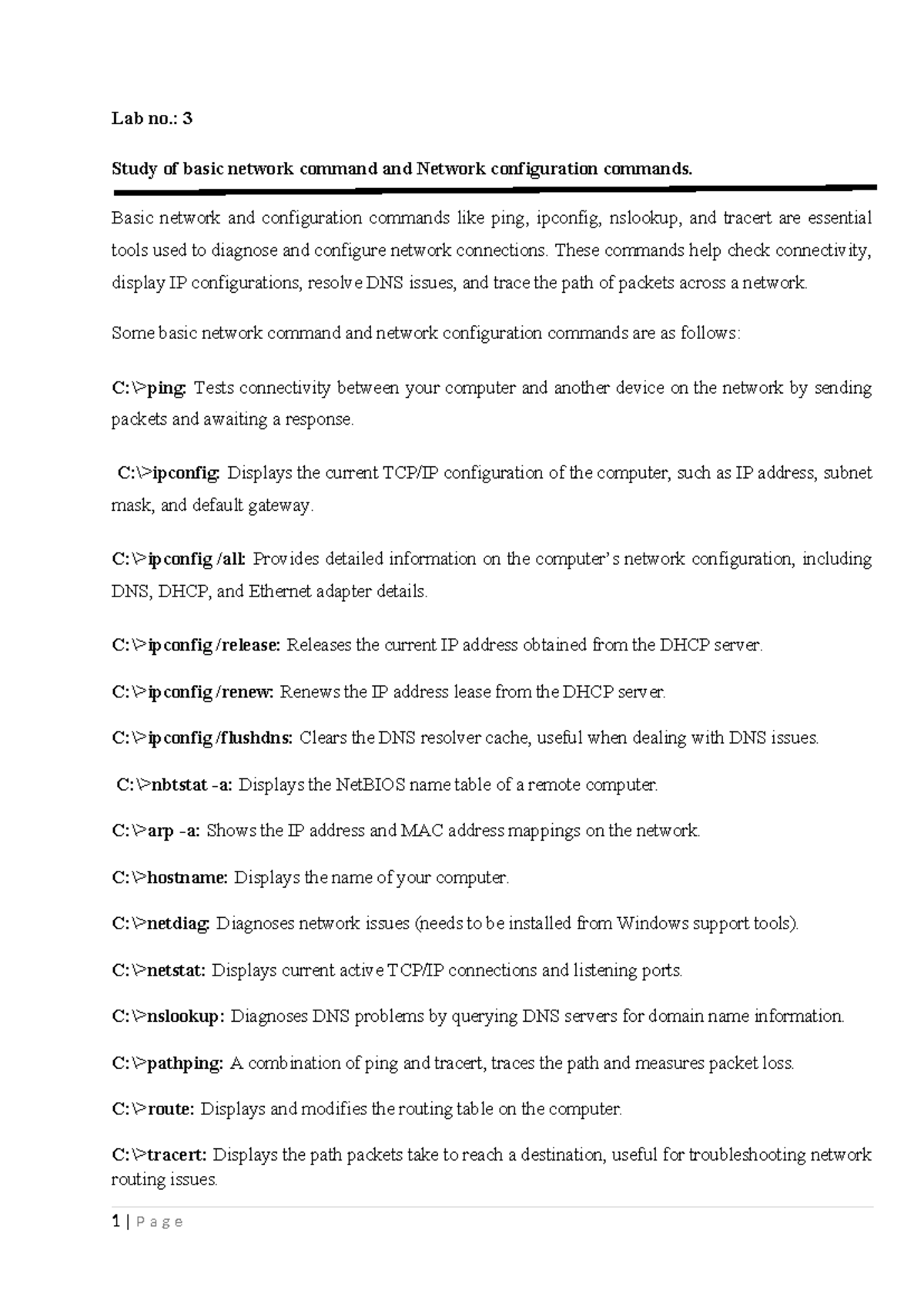 LAB 3 - Study of Basic Network Commands and Configurations - Studocu