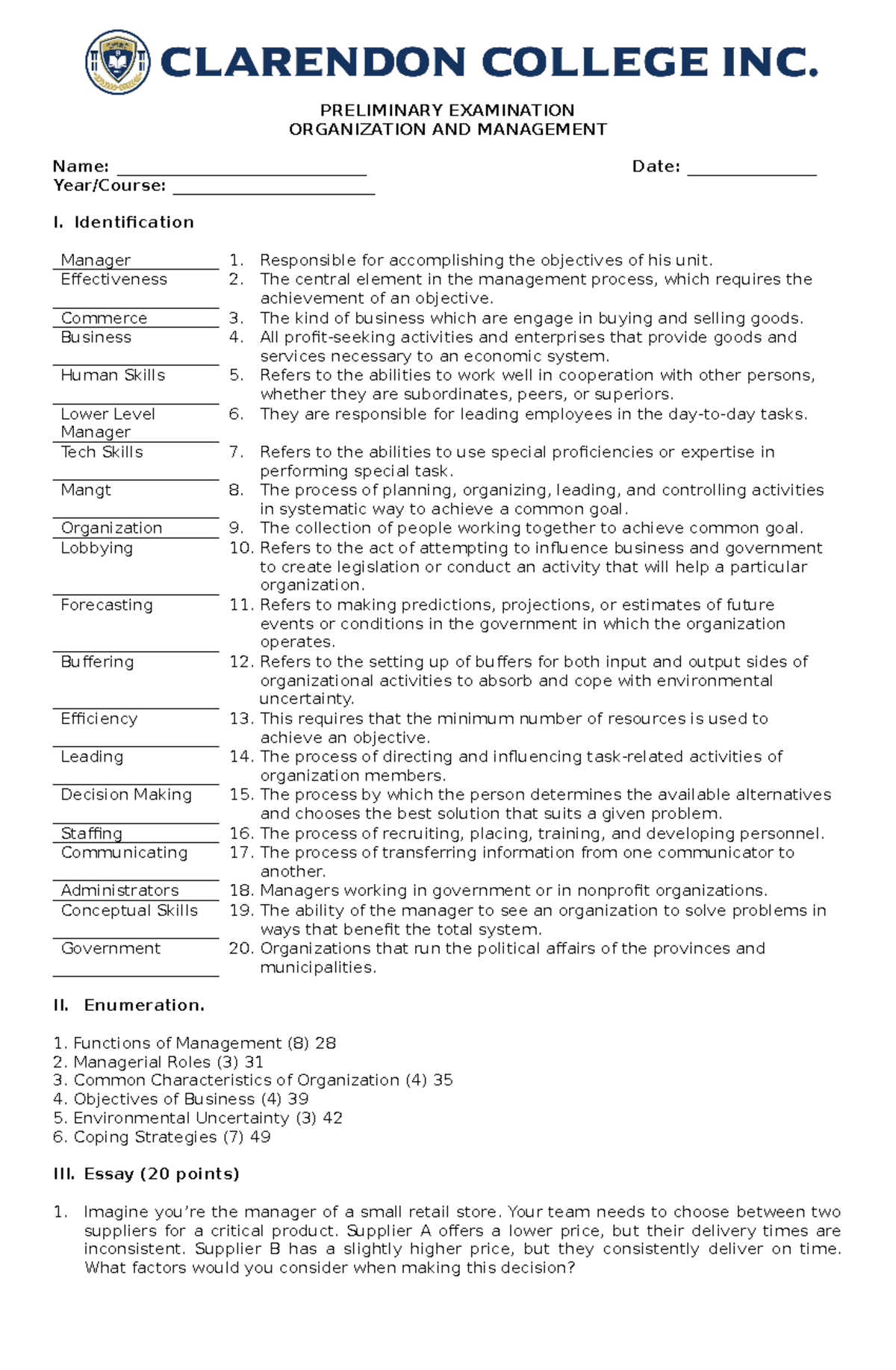 Summative Examination 2024 - PRELIMINARY EXAMINATION ORGANIZATION AND ...