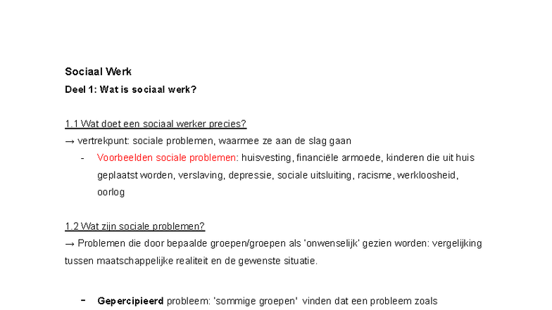 Sociaal Werk Deel 1: Definitie en Sociale Problemen in SW - Studocu