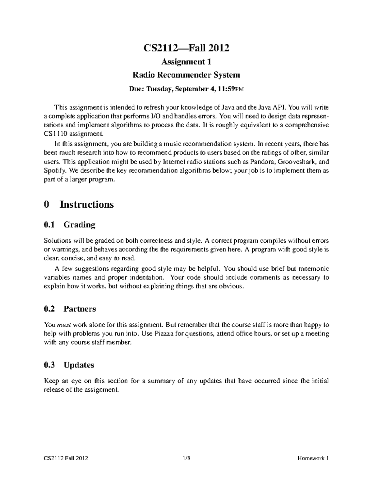 Hw1-3 - Assignment from CS 2112 taught by Professor Andrew Myers during ...