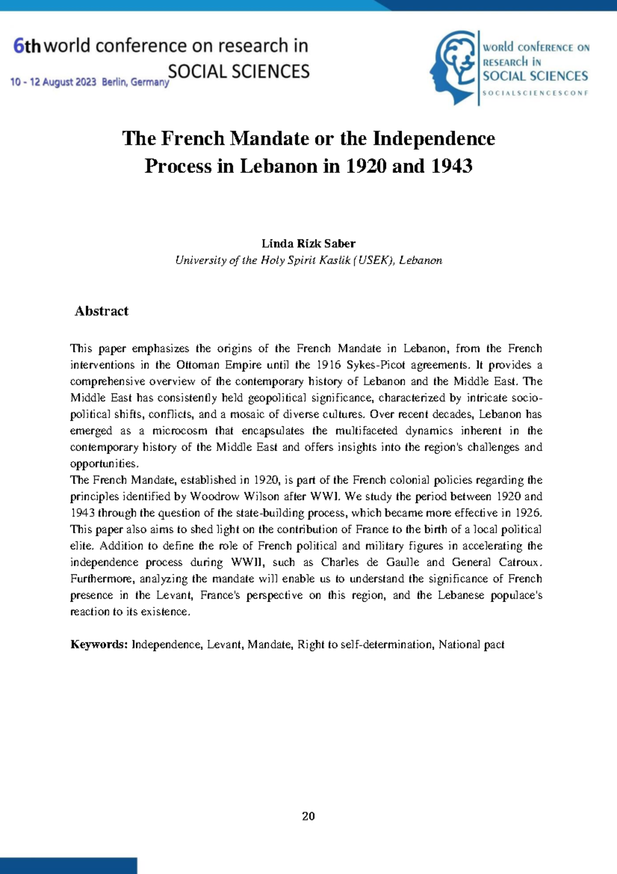 SCC-6780 - The French Mandate and Lebanon's Path to Independence (1920 ...