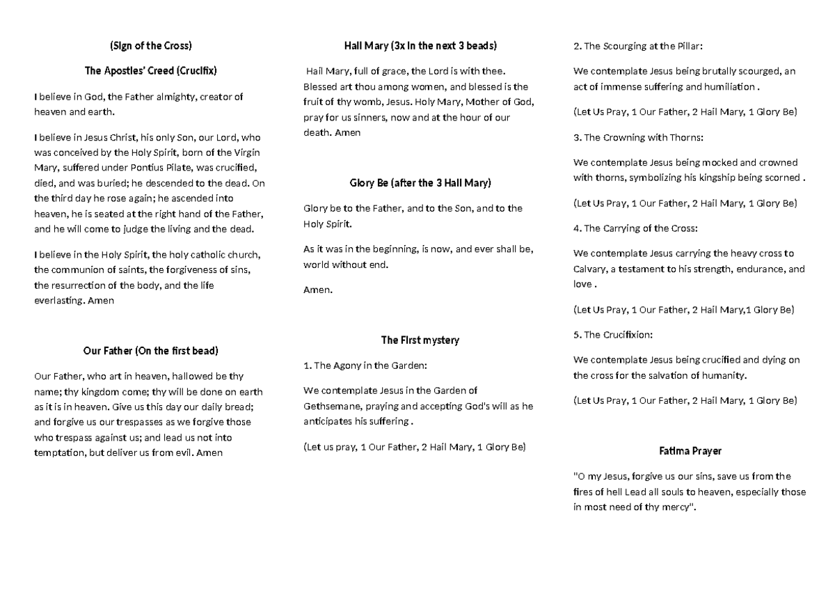 Prayer Guide: The Rosary and Litany of the Blessed Virgin Mary - Studocu