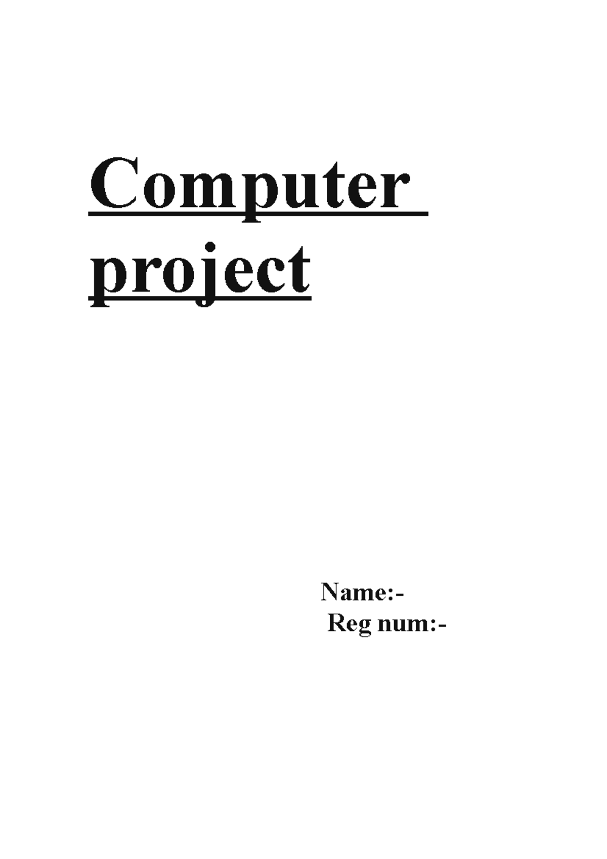 Project report on gym management system - Computer project Name:- Reg ...