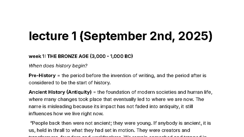 Ancient History (AH101) Lecture 1: The Bronze Age and Its Impact ...