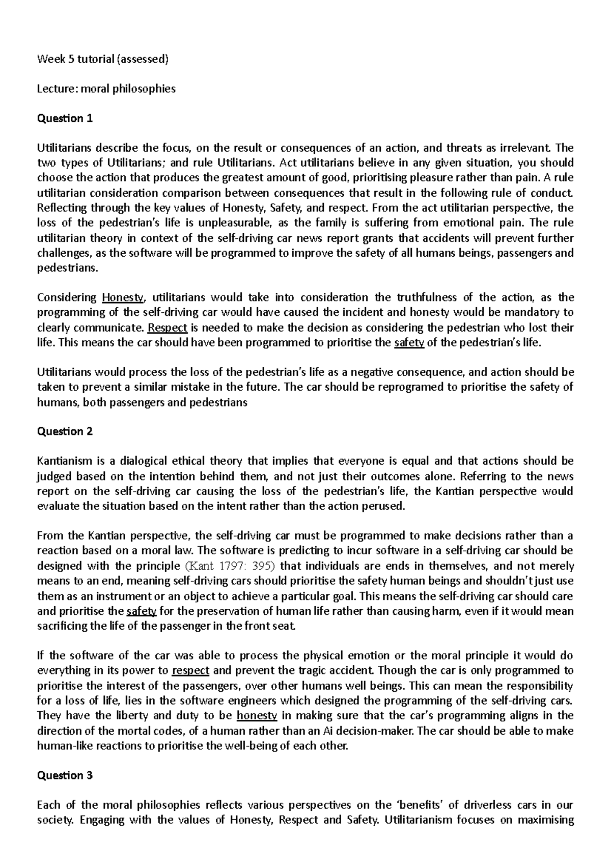 Week 5 tutorial submission - Week 5 tutorial (assessed) Lecture: moral ...