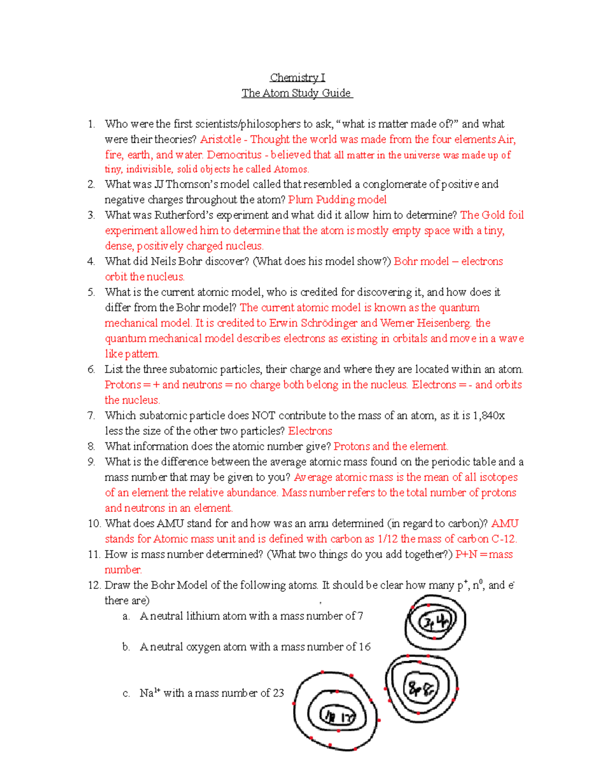 Chemistry I: The Atom Midterm Test Review and Study Guide - Studocu