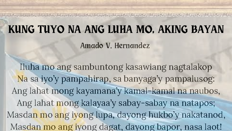 KUNG TUYO NA ANG KURTINA: Isang Pagsusuri sa Tula ni Amado V. Hernandez ...