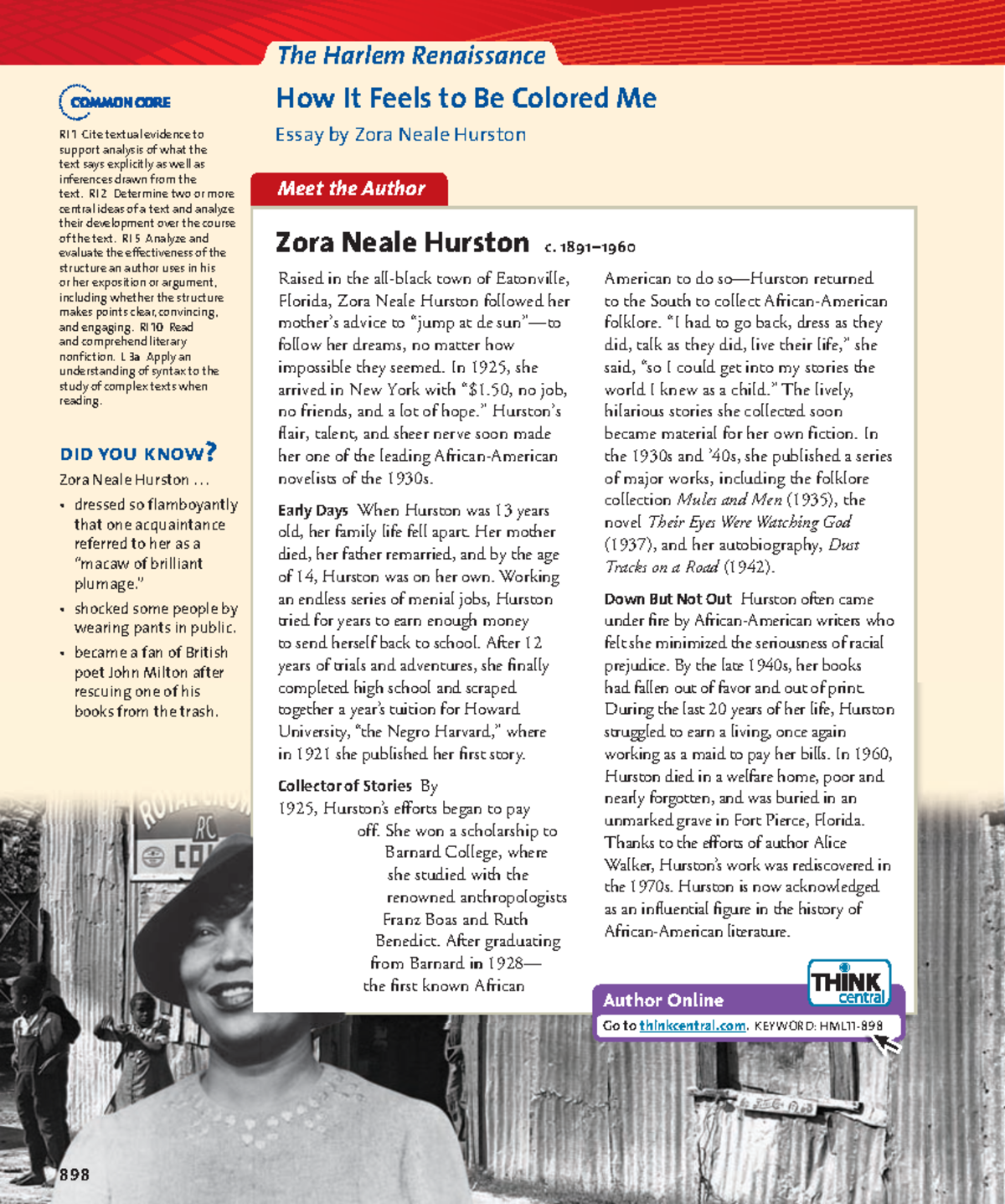 How it feels to be Colored Me - Zora Neale Hurston - ####### The Harlem ...