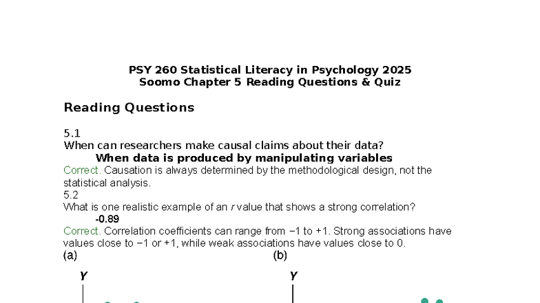 PSY 260 Statistical Literacy in Psychology 2025 Soomo Chpt 5 Quiz Notes ...