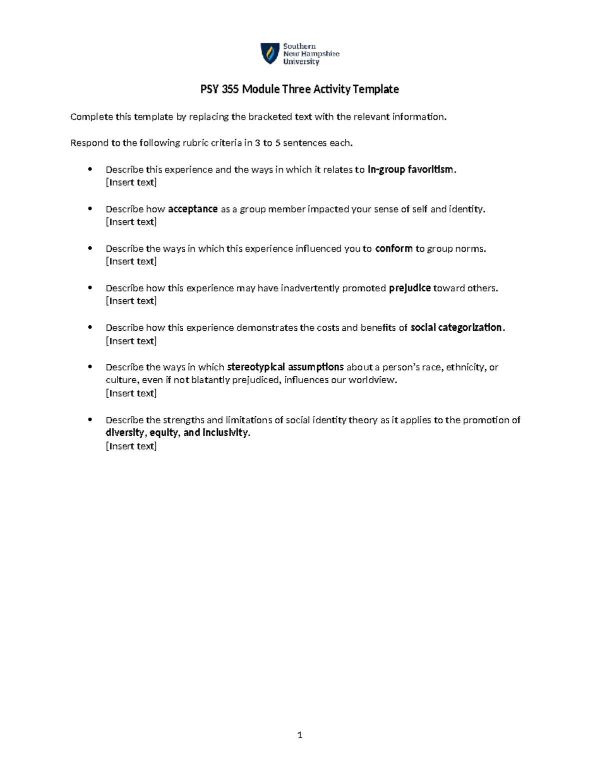 PSY 355 Module 3 Activity: Exploring Social Identity and Favoritism ...