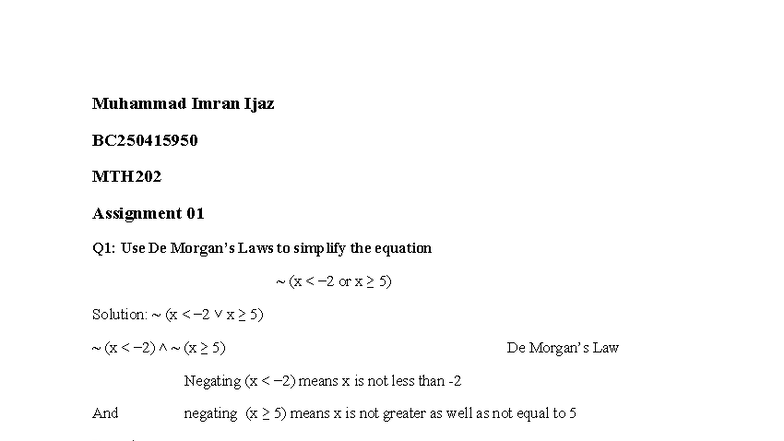 MTH202 Assignment 01: Logic Simplification and Truth Tables - Studocu
