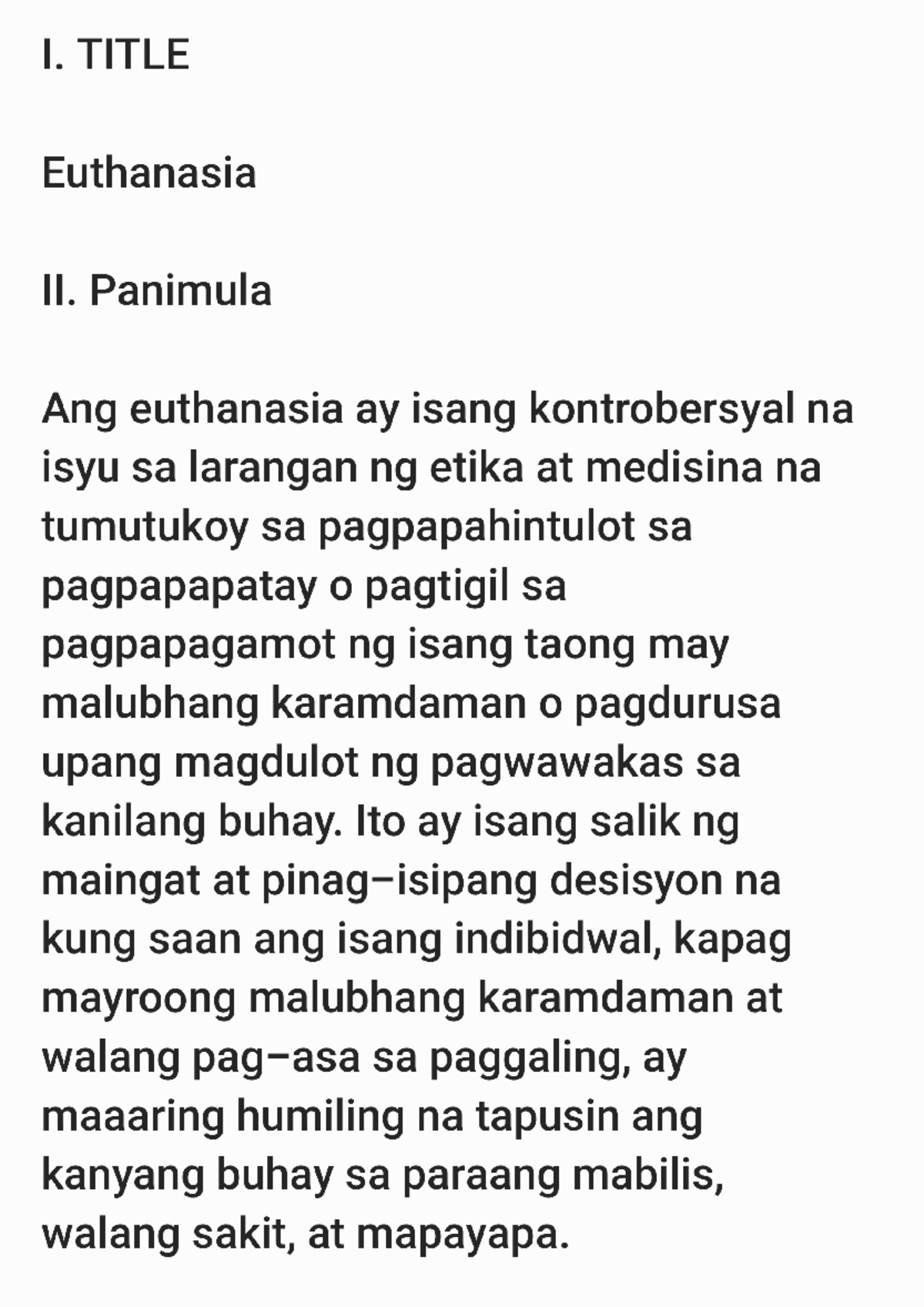 Euthanasia 230520 191152 - I. TITLE Euthanasia II. Panimula Ang ...