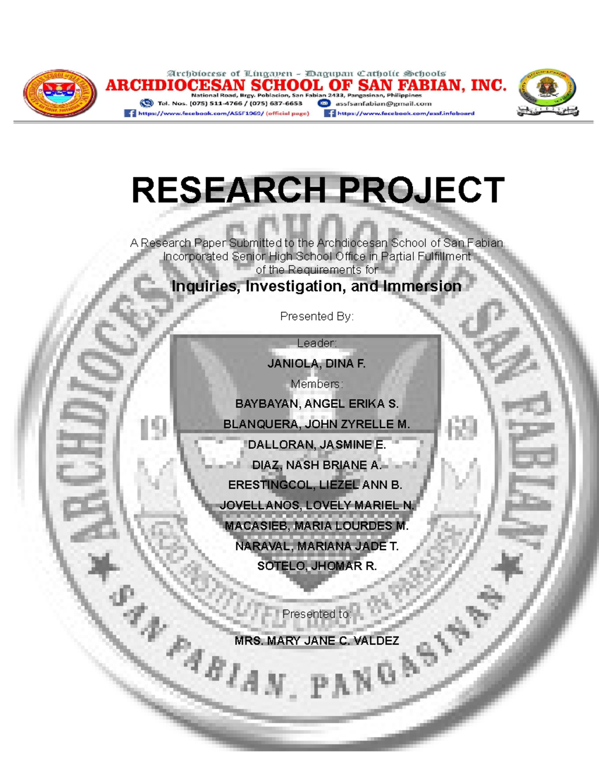 3Is research paper - RESEARCH PROJECT A Research Paper Submitted to the ...