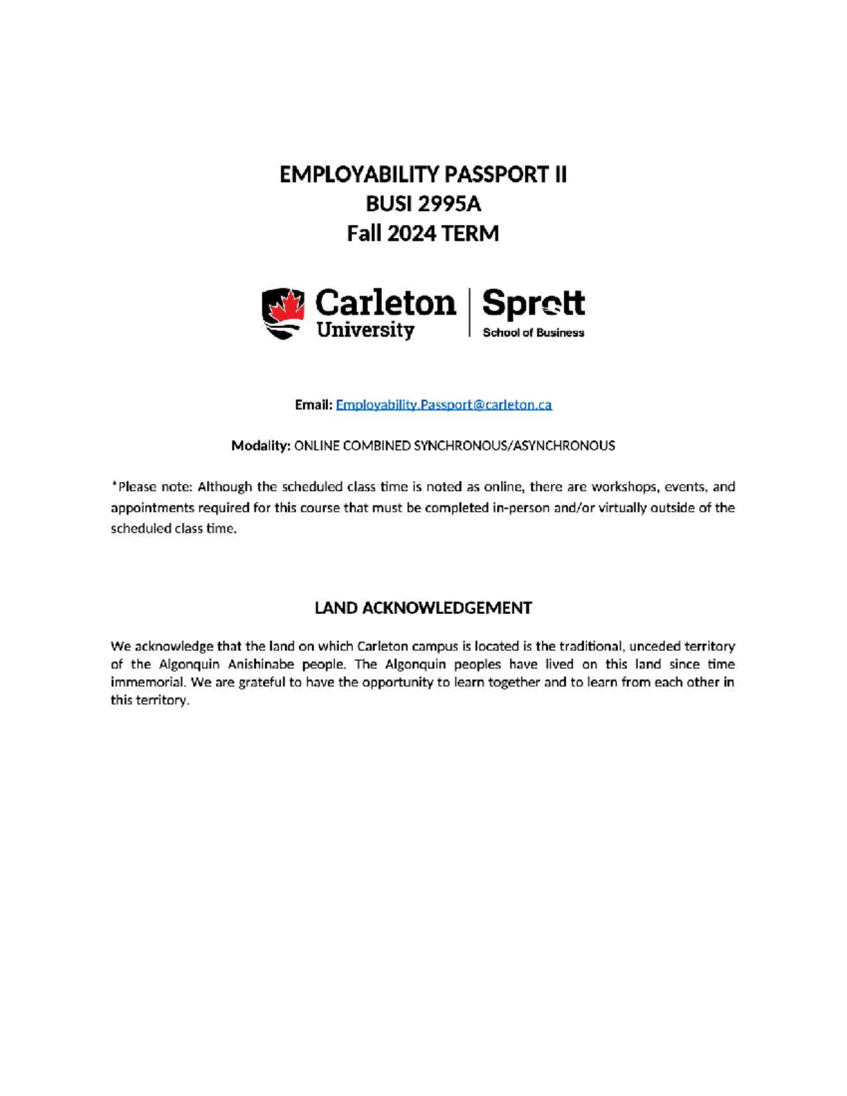 BUSI 2995A Employability Passport II - Fall 2024 Course Overview - Studocu