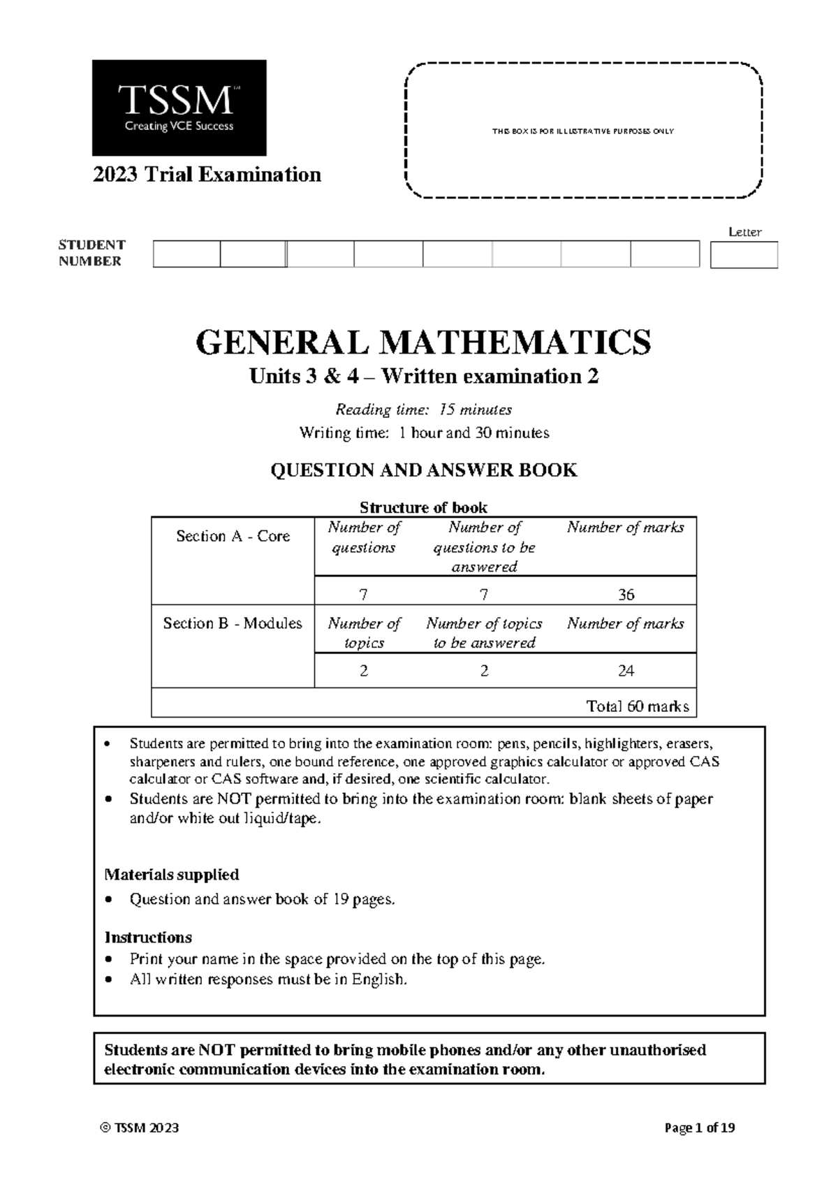 General Maths 2023 Units 3&4 Trial Exam 2 - Question & Answer Book ...