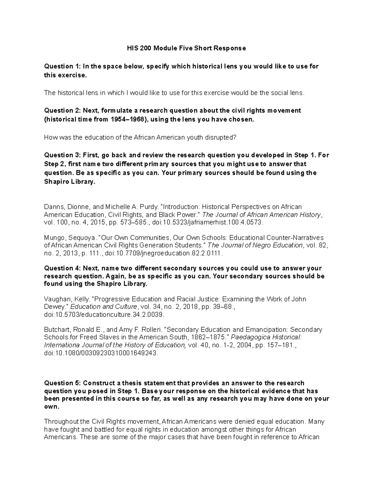 HIS 200 Module Five Short Response: Analyzing Civil Rights Education ...